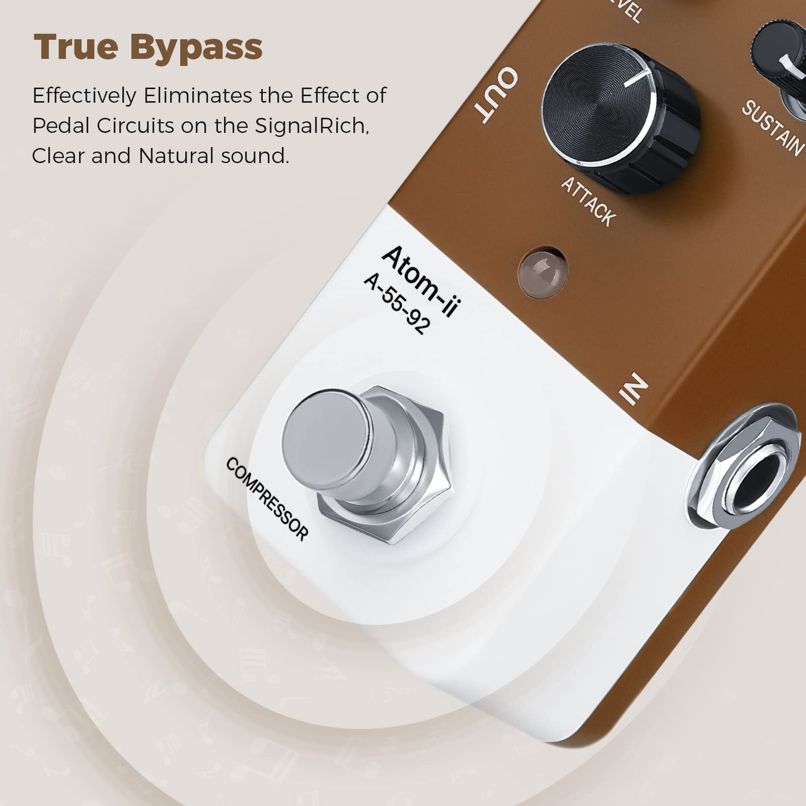 Compression Guitar Effects Pedal, Asmuse Pure Analog Circuitry, Mini Compression Sustain Pedal for Electric Guitar and Bass