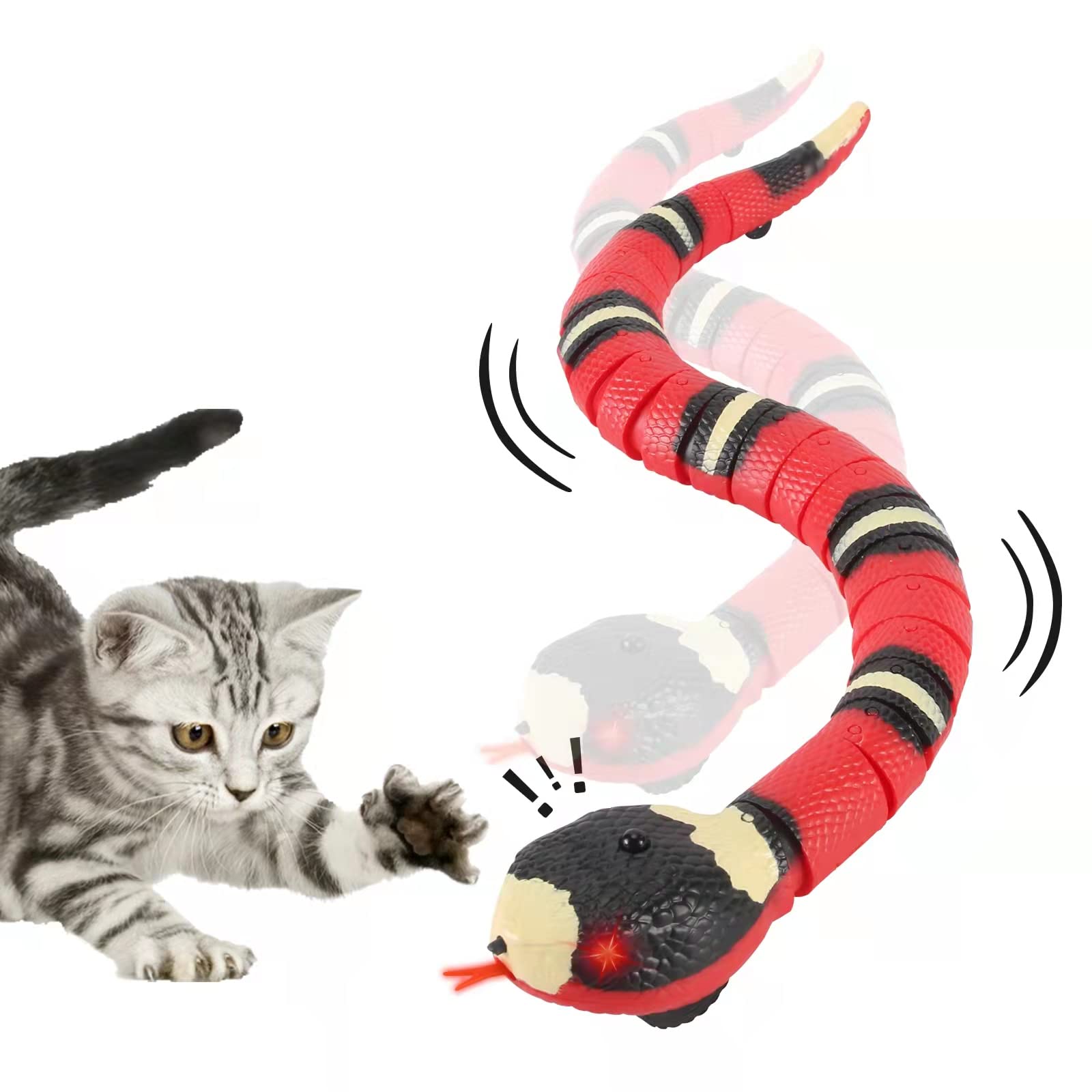 Cat Toys Snake Interactive,Kitten Toys,Realistic Smart Sensing Snake Toy,USB Rechargeable,Automatically Sense Obstacles and Escape,Electric Tricky Snake Cat Toys for Indoor Cats Dogs(Pink snake)