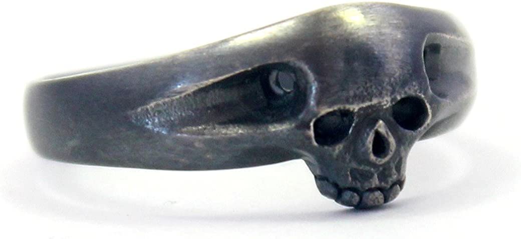 COSUMOSU 925 Sterling Silver Smoked Small Skull Punk Biker Rings US size 8.5