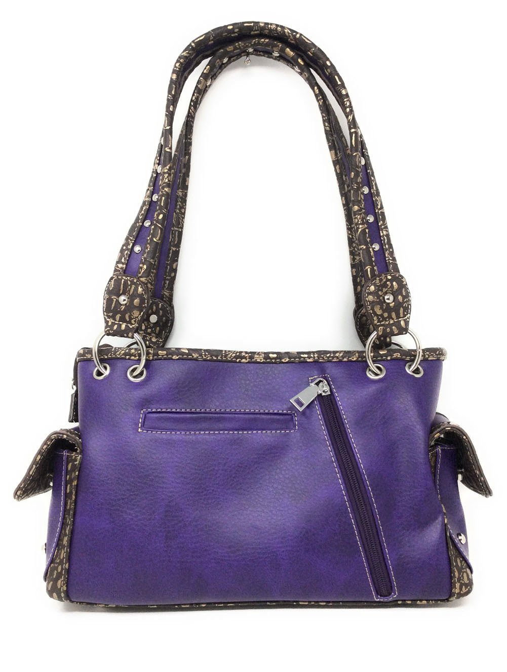 ZZ Fab Embroidered Concealed Carry Rhinestone Studded Skull Purse in 6 colors (Purple)
