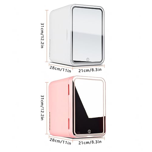 GaRcan Mini Fridge With Mirror, With Led Mirror, 8L Capacity Vanity Fridge, Chill Or Heat, Ac 220v, Dc 12v Beauty Care Fridge, For Desktop Or Travel,White (Pink)