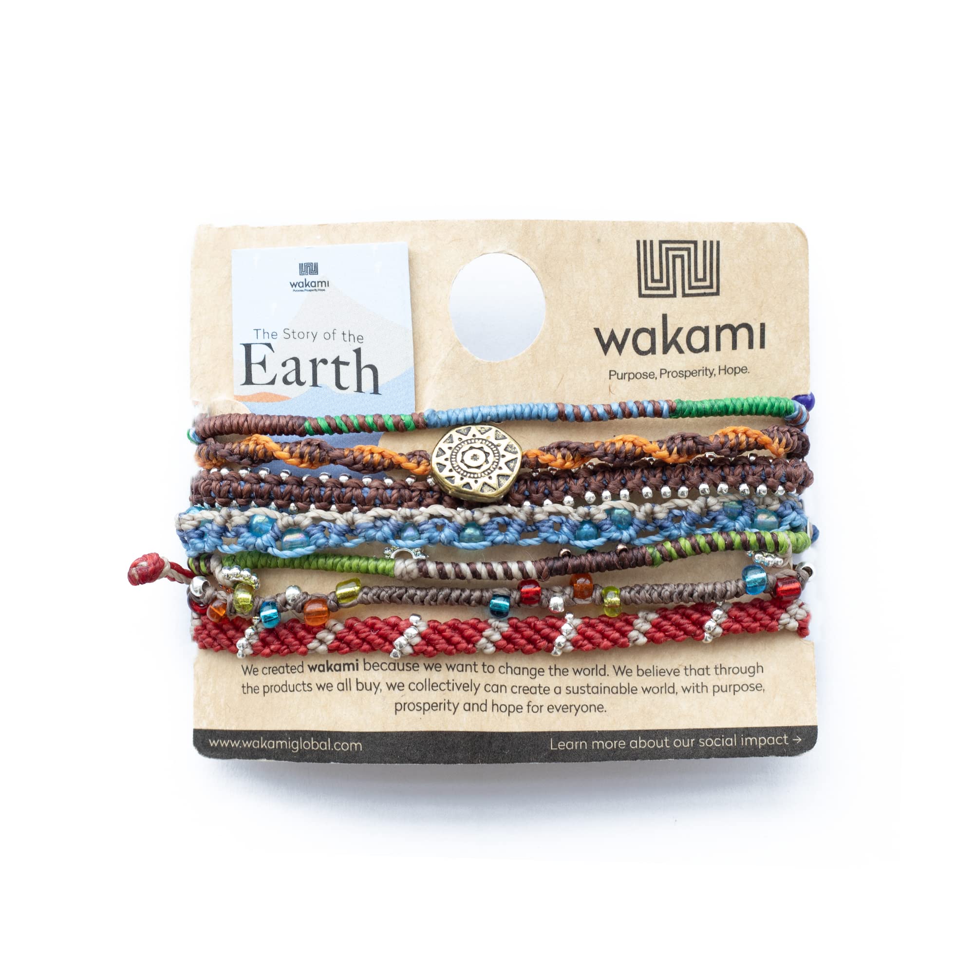 Wakami Earth Handmade Boho Bracelets Set of 7 | Braided Indie Bracelets for Women and Men | Beaded, Stackable, Handmade by Artisans, Waterproof Waxed Thread | EARTH