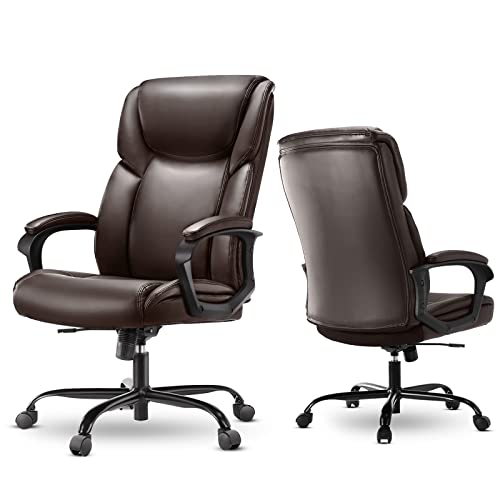 Office Chair - Ergonomic Home Office Chair High Back Executive Computer Desk Chair, Adjustable Height and Tilt Swivel Rocking PU Leather Comfortable Chairs with Wheels Armrest for Adults, Brown