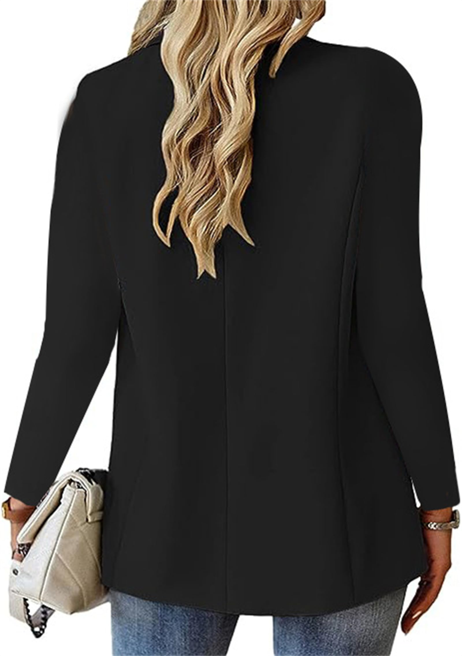 Bussiness Blazers for Women Casual Lapel Suit Jacket Long Sleeve Work Office Blazer Jacket Open Front Solid Cardigan A-Black