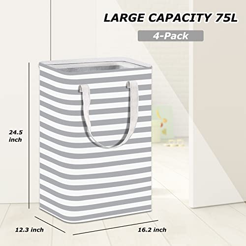 Twoyu 4 Pack Large 75L Laundry Basket ,Waterproof,Collapsible Laundry Hamper with Extended Handles ,Laundry Baskets Organization for Clothes in the Family Dorm (4 Colour)