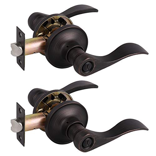 Gobrico Interior Privacy Door Levers for Bathroom Bedroom Keyless Door Locksets Drop Door Handles,Oil Rubbed Bronze Finished, 2pack