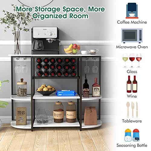 Giantex Wine Bar Cabinet, Wine Racks for 18 Bottles, Glass Holder, 47β Floor Stationary Island, Baker Rack, Storage Shelf for Kitchen, Dining Room, Living Room (White)