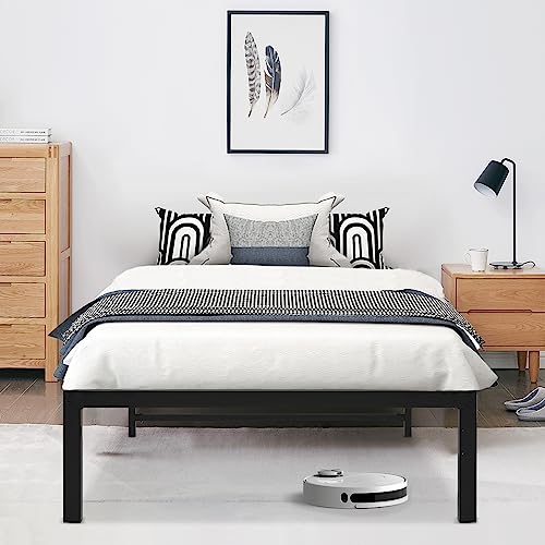 LUSIMO Twin Bed Frame 14 Inch Metal Bed Frame with Storage Twin Size Platform Bed Frame No Box Spring Needed Heavy Duty Steel Slat and Anti-Slip Support Easy Quick Lock Assembly Black