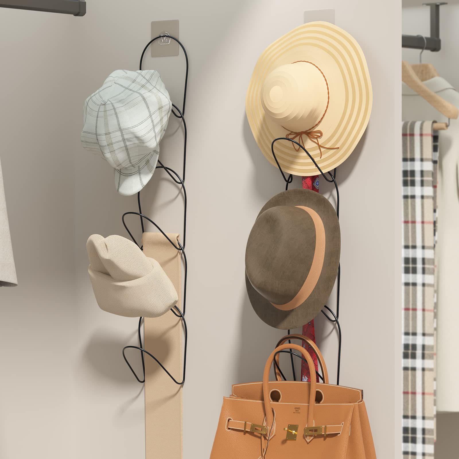 LINFIDITE 10 Pack Hat Rack Hanger Holder Organizer Closet Hanging Baseball Cap Display Storage Rack for Scarves Handbags Towels Clothes Ties Over Door Wall Mounted w Hanging Hook Black