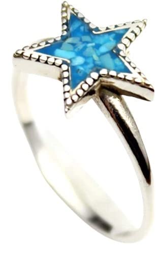 COSUMOSU Sterling Silver Turquoise Star Ring US 8