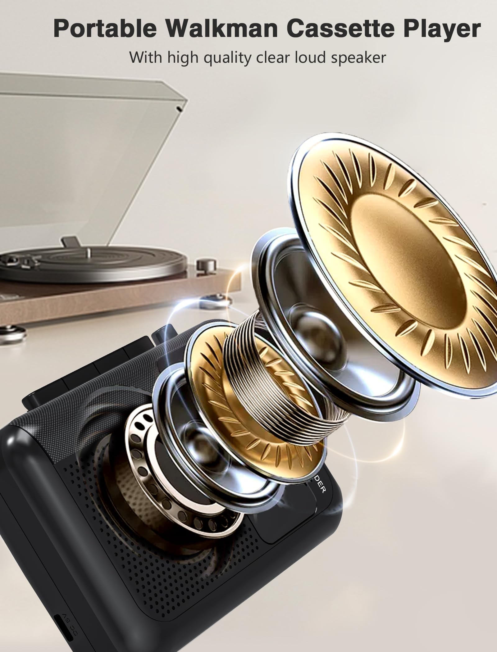 Cassette Player-Walkman Tape Recorder with Built-in Mic External Clear Speakers and Earphone Jack