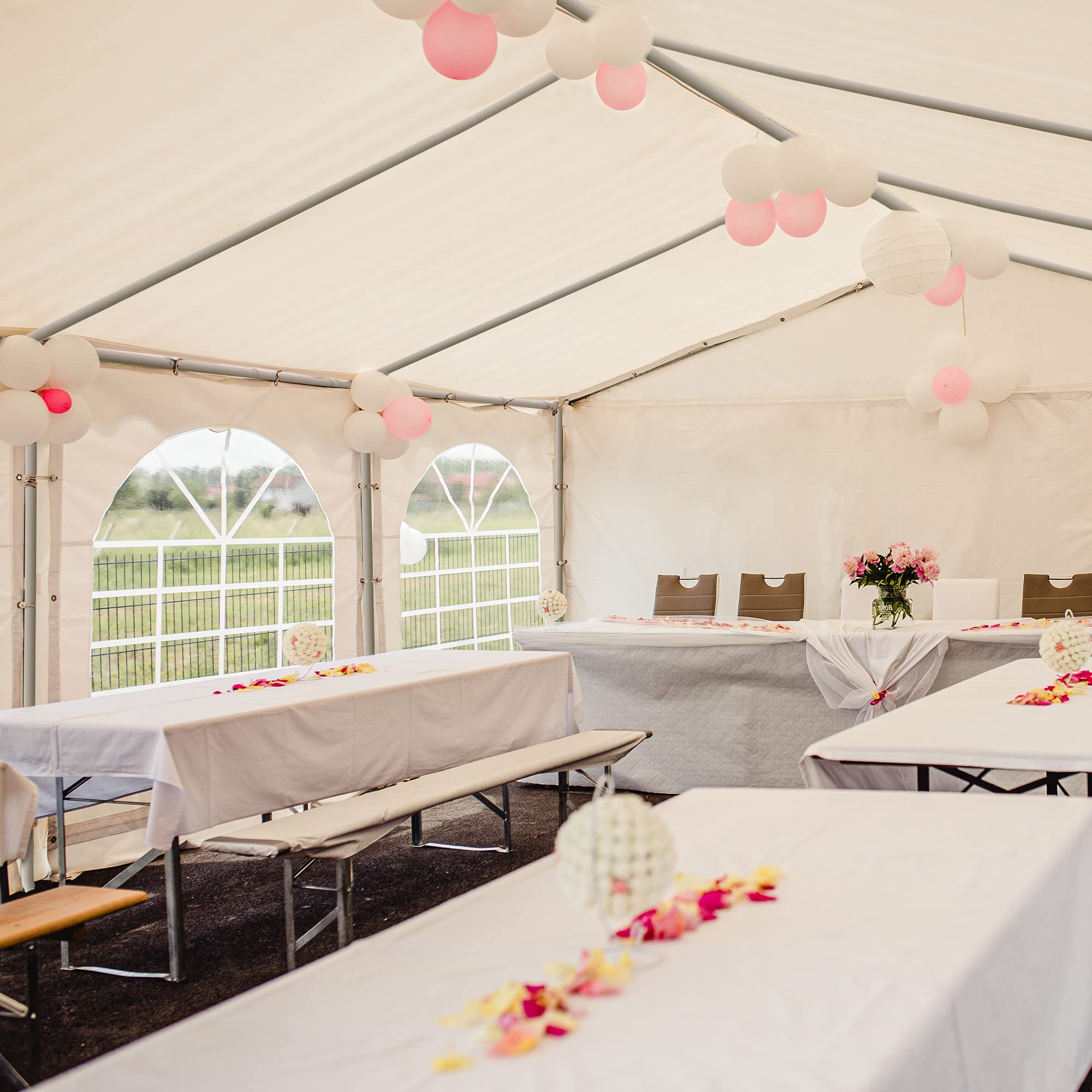 DWVO 20x40FT Heavy Duty Party PVC White Tent Wedding Event Shelters Upgraded Galvanized Ripple Canopy with Large Roof Removable Sidewalls & 3 Storage Bags 600D Oxford Commercial
