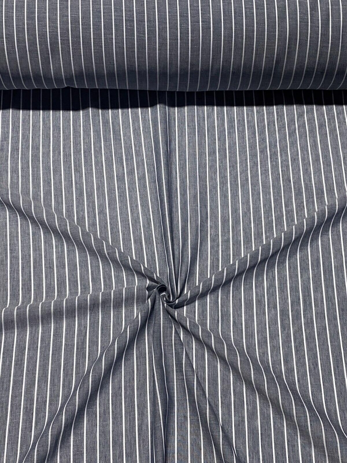 Chambray Blue White Stripe 100% Cotton Lawn Apparel Fabric Sheer 56 Inches Wide by The Yard