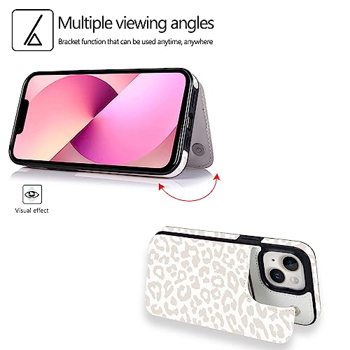 uCOLOR Flip Leather Wallet Case Card Holder Compatible with iPhone 13 6.1 iPhone 14 6.1 Women and Girls with Card Holder Kickstand (Beige Leopard)