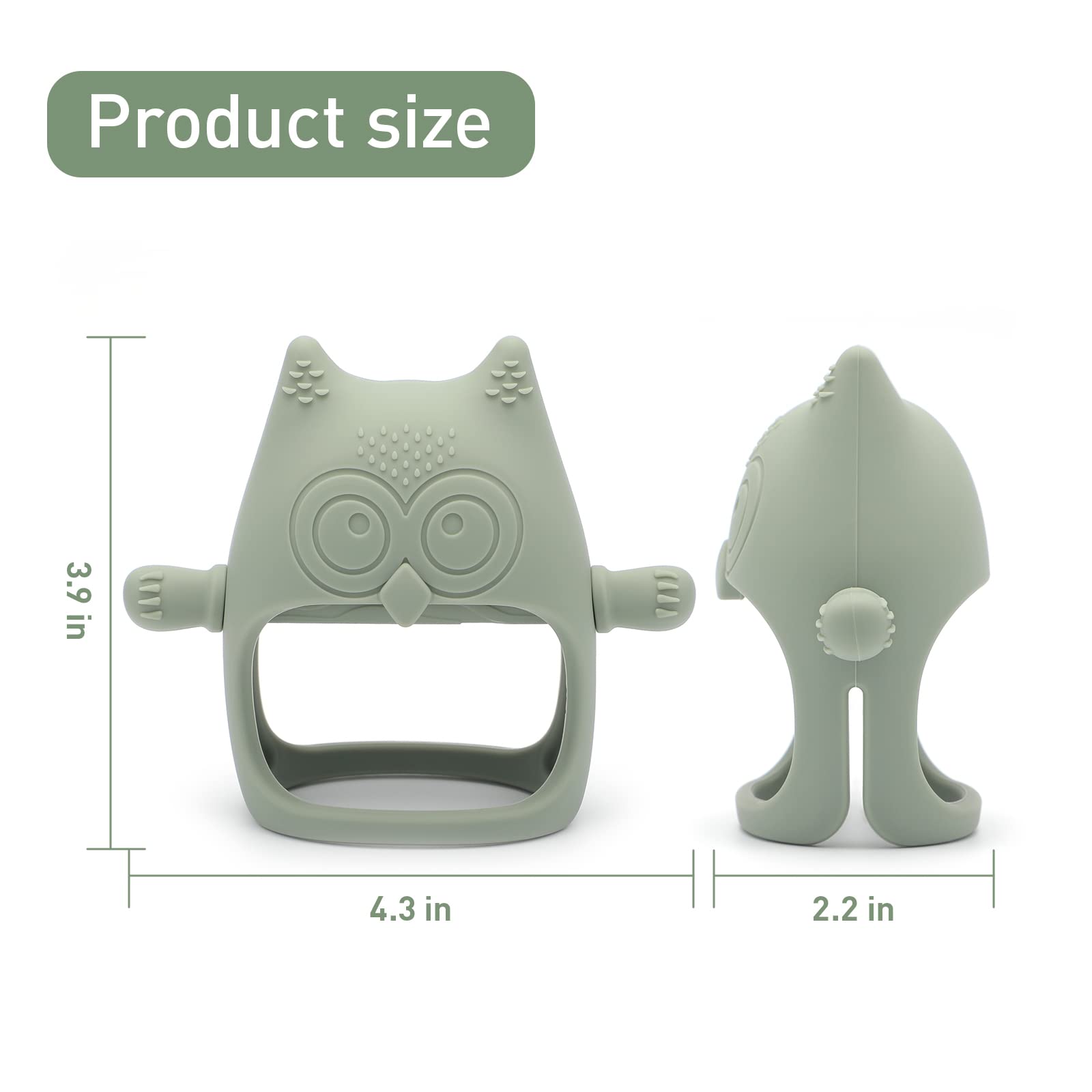Drop Resistant Silicone Baby Teether Toy for 3+ Month Infants, Baby Chew Toy for Sucking Needs, Hand Pacifier for Breast Feeding Babies, BPA Free (Sage)