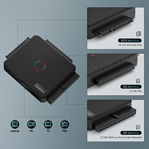 FIDECO SATA/IDE to USB 3.0 Adapter, Hard Drive Adapter Cable Converter for Universal 2.5/3.5 Inch IDE HDD, 2.5 Inch SSD, 5.25-Inch DVD-ROM/CD-ROM/CD-RW/DVD-RW/DVD+R