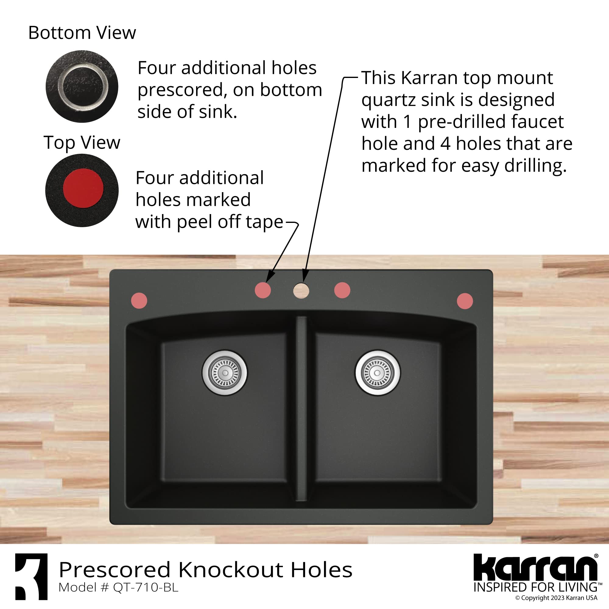 Karran QT-710 Drop-in Quartz Composite 33 in. 1-Hole 50/50 Double Bowl Kitchen Sink Kit in Concrete