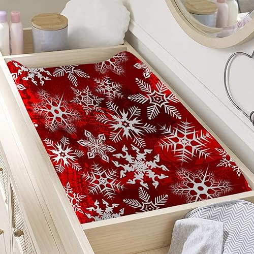 Changing Pad Cover for Baby 1 Pack Comfort Diaper Change Table Pad Covers | Soft Breathable White Snowflake Christmas Changing Pad Sheets