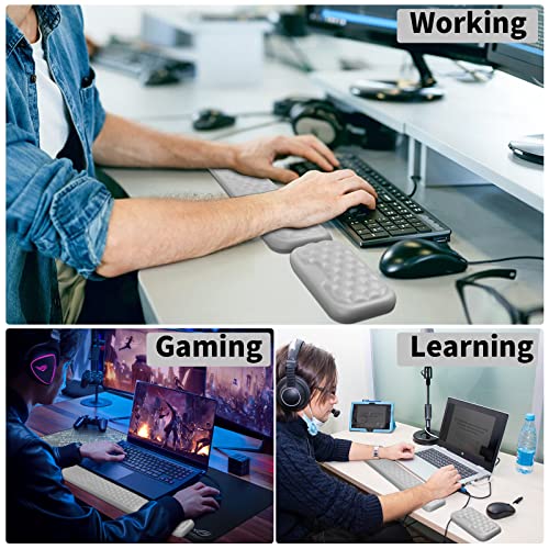 Giecy Keyboard Wrist Rest,Keyboard Pad Upgrade Enlarge Gel Memory Foam Set Keyboard Rest Cushion Support for Office, Computer Laptop Comfortable Lightweight for Easy Typing Pain Relief, Grey