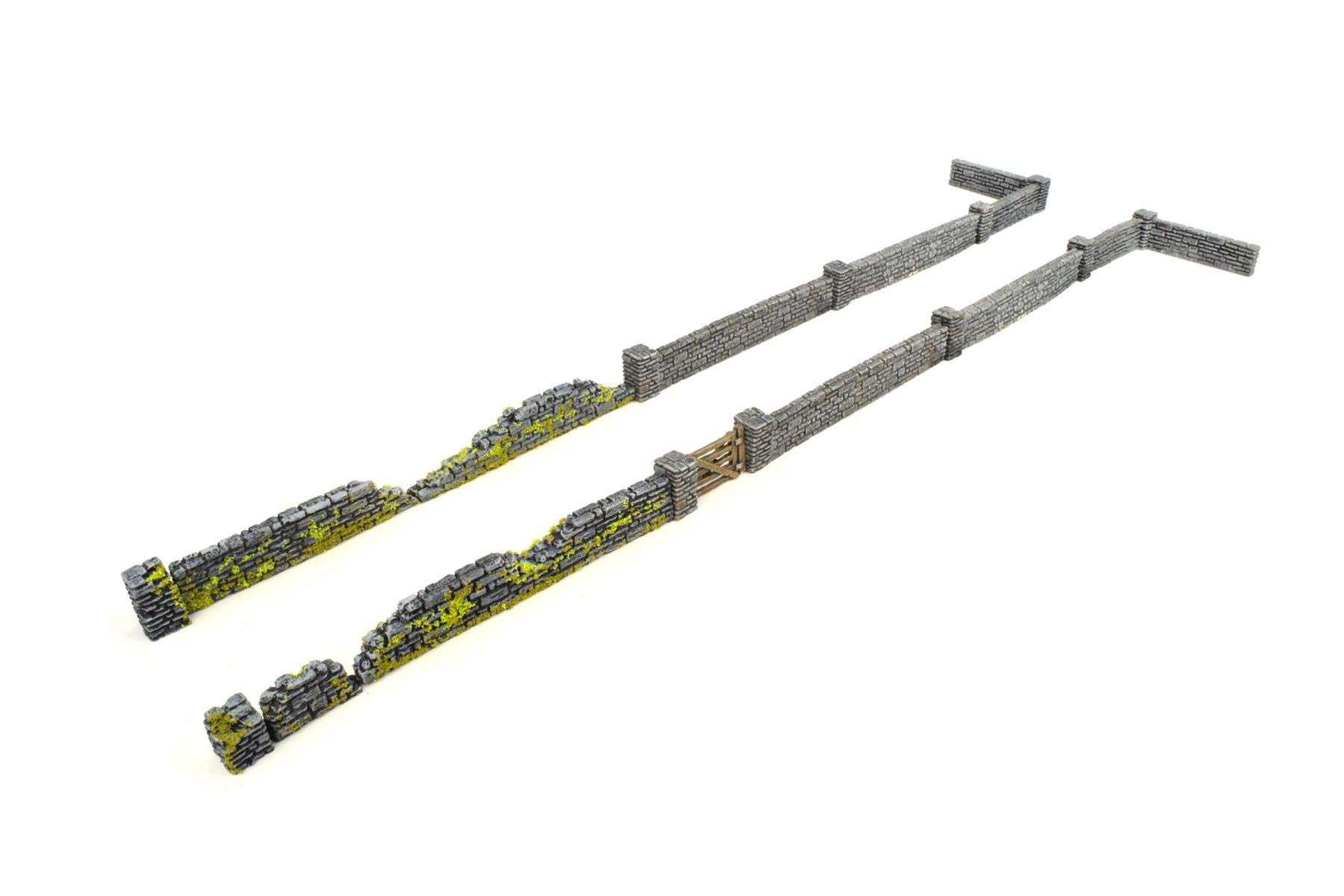 War World Gaming World at War Stone Wall and Pillar Sections Large Set – 28mm WW2 Normandy Wargame Terrain Model Diorama