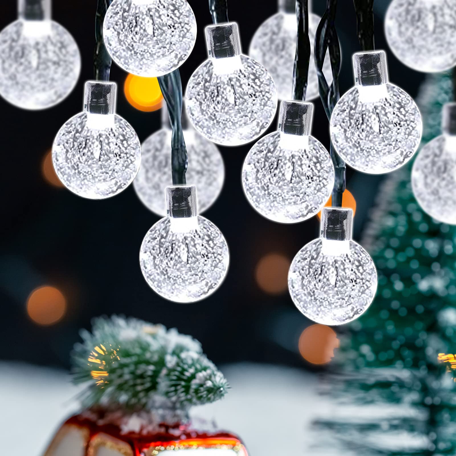 Solar Garden Lights 35FT 60LED Crystal Globe Solar String Lights, 8 Modes Waterproof String lights Outdoor, Solar Lights Outdoor for Garden,Yard,Patio,Wedding,Home party,Christmas,Decoration. (White)