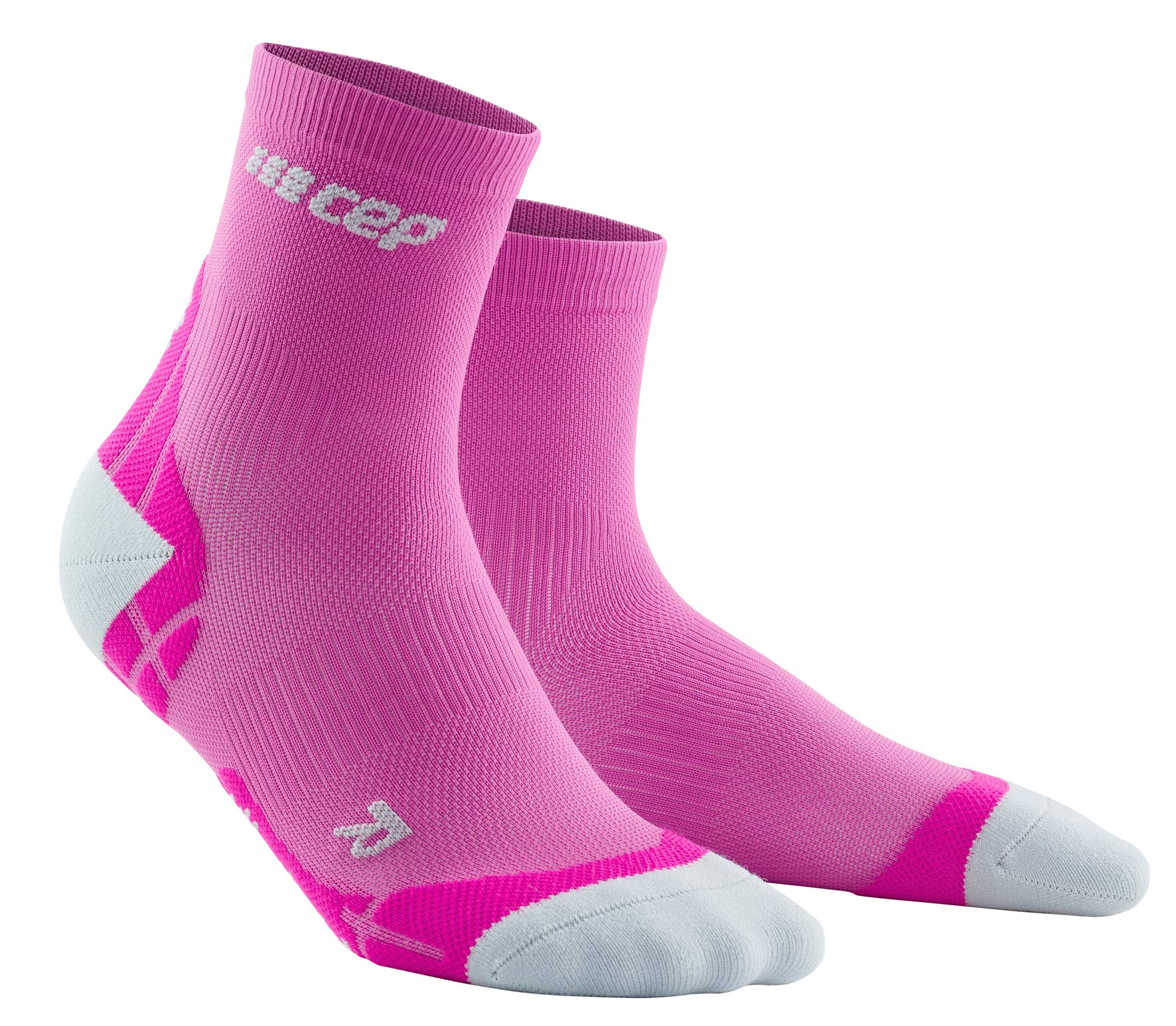CEP Women's Ultralight Short Crew Sock Electric Pink/Light Grey Size 4