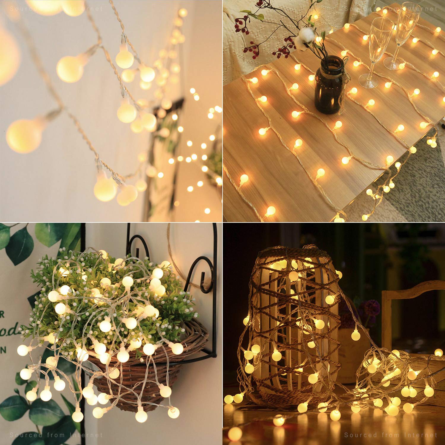 TORCHSTAR Globe Ball String Lights, Plug-in, 33ft 100 LEDs, Christmas Light 8 Lighting Modes for Bedroom Decor Indoor Outdoor, Home Wall Garden Decorations, Warm White