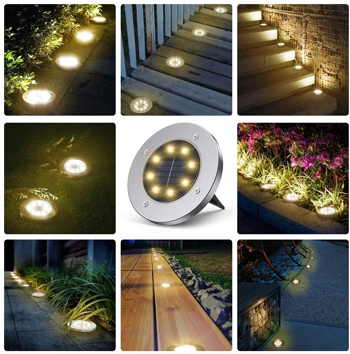Solar Ground Lights, Timepoch 4 Pack Solar Lights Outdoor 8 LED Solar Garden Lamp Waterproof In-Ground Outdoor Landscape Lighting for Patio Pathway Lawn Yard Deck Walkway (Warm White)