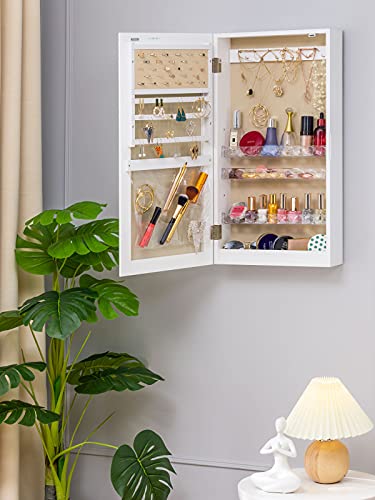 LUXFURNI Small Mirror Jewellery Cabinet Wall-Mount/Door-Hanging Armoire, Lightweight Storage Organizer