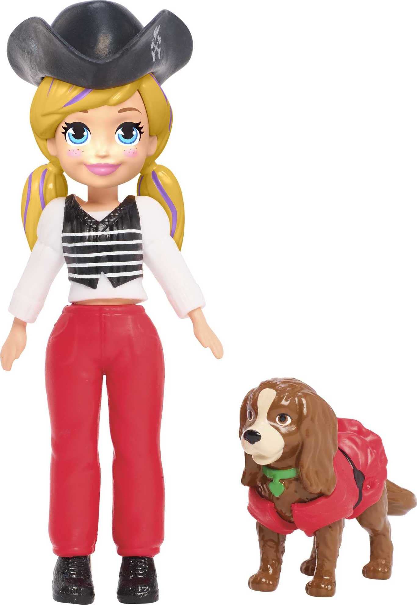 Polly Pocket Doll & Accessories, Masque ‘N Match Costume Pack with 3-Inch Small Doll, Pet, 4 Costumes for Doll & for Pet