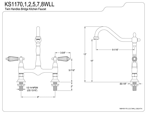 Kingston Brass KS1171WLL Wilshire Bridge Kitchen Faucet, 8-3/4" in Spout Reach, Polished Chrome