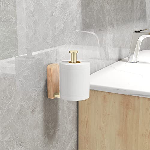 Gold Toilet Paper Holder Wall Mount, Bethom Wood Toilet Paper Roll Holder for Bathroom Washroom, RV, Rustic Farmhouse Style, Vertical or Horizontal Installations