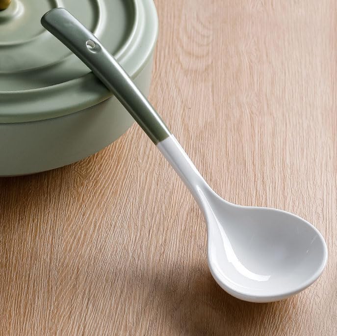 Ceramic Soup Ladle Spoon Set Of 2,Hot Pot Accessories Kit Soup Ladle Skimmer Spoon Slotted Cooking Utensil For Cooking Stirring (Green)