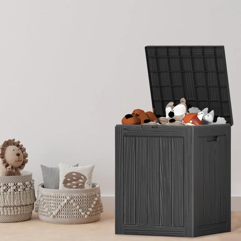 Greeniparty 28 Gallon Outdoor Patio Storage Resin Lockable Deck Box - Black