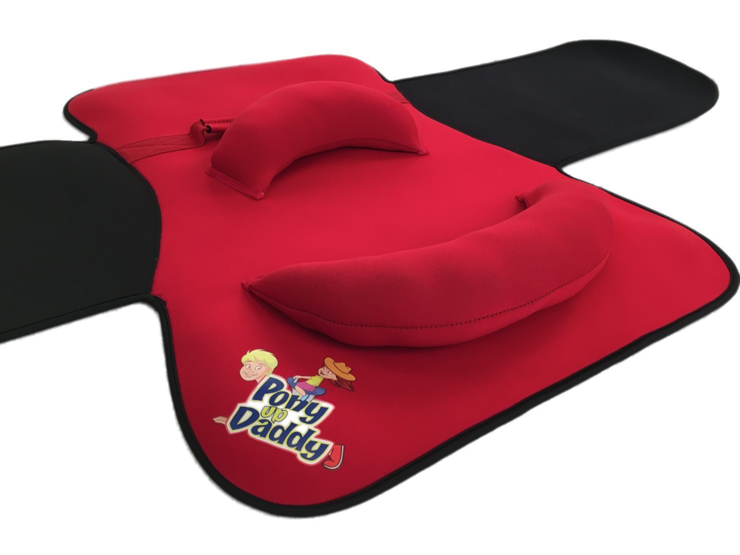 Pony Up Daddy - Neoprene Parent Saddle with Easy Close Strap - Features Padded Seat and Grab Handle for Safe and Comfortable Play Pony Rides - Fits Up to 50" Chest Size - Raider Red