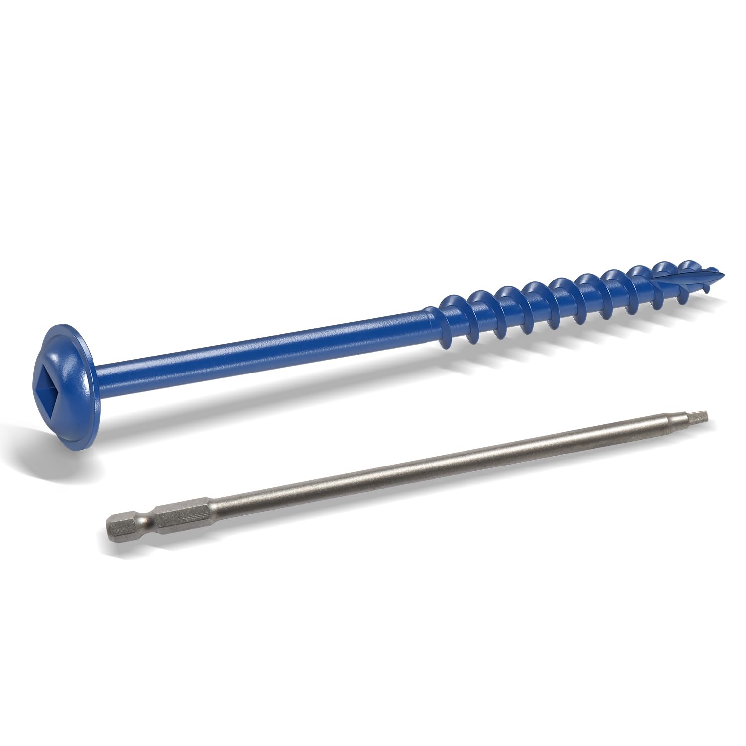 LIONMAX Pocket Wood Screws #8 x 2-1/2", 150PCS Wood Screws for Pocket Hole, Washer Head with Square Drive, Coarse Thread, Blue Coated for Weather Resistant, Self Tapping, 150MM Drive Bit Included