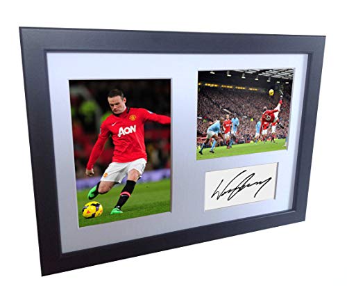 Signed Black Soccer Overhead Goal vs Man City Wayne Rooney Manchester United Autographed Photo Photographed Picture Frame A4 12x8 Football Gift