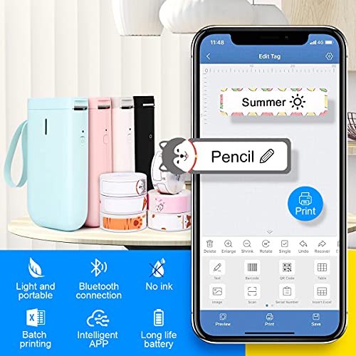 Label Maker Machine with Tape, Wireless Bluetooth Portable Mini Cute Sticker Handheld 0.6 Inch Label Printer, Compatible iOS&Android, for Home&Office (Green)