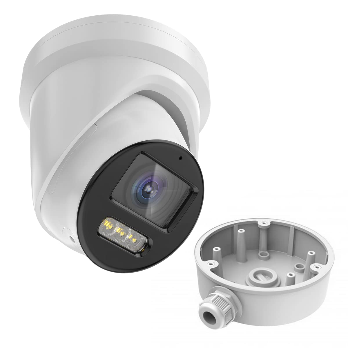 DS-2CD2387G2-LU/SL 4K 8MP ColorVu IP Camera Strobe Light and Audible Warning Fixed Turret Network Camera Human and Vehicle Motion Detection Bundle with DS-1280ZJ-PT6 Water-Proof Junction Box Mount