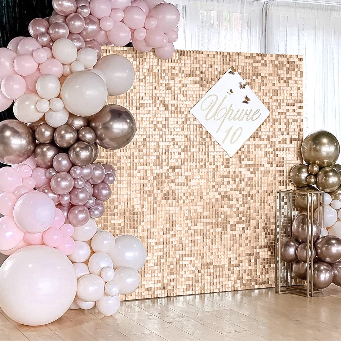 Champagne Shimmer Wall Backdrop Shimmer Panels Sequin Backdrop 36PCS Glitter Party Backdrop for Birthday Wedding Anniversary Engagement Baby Shower & Bachelorette Decorations Party