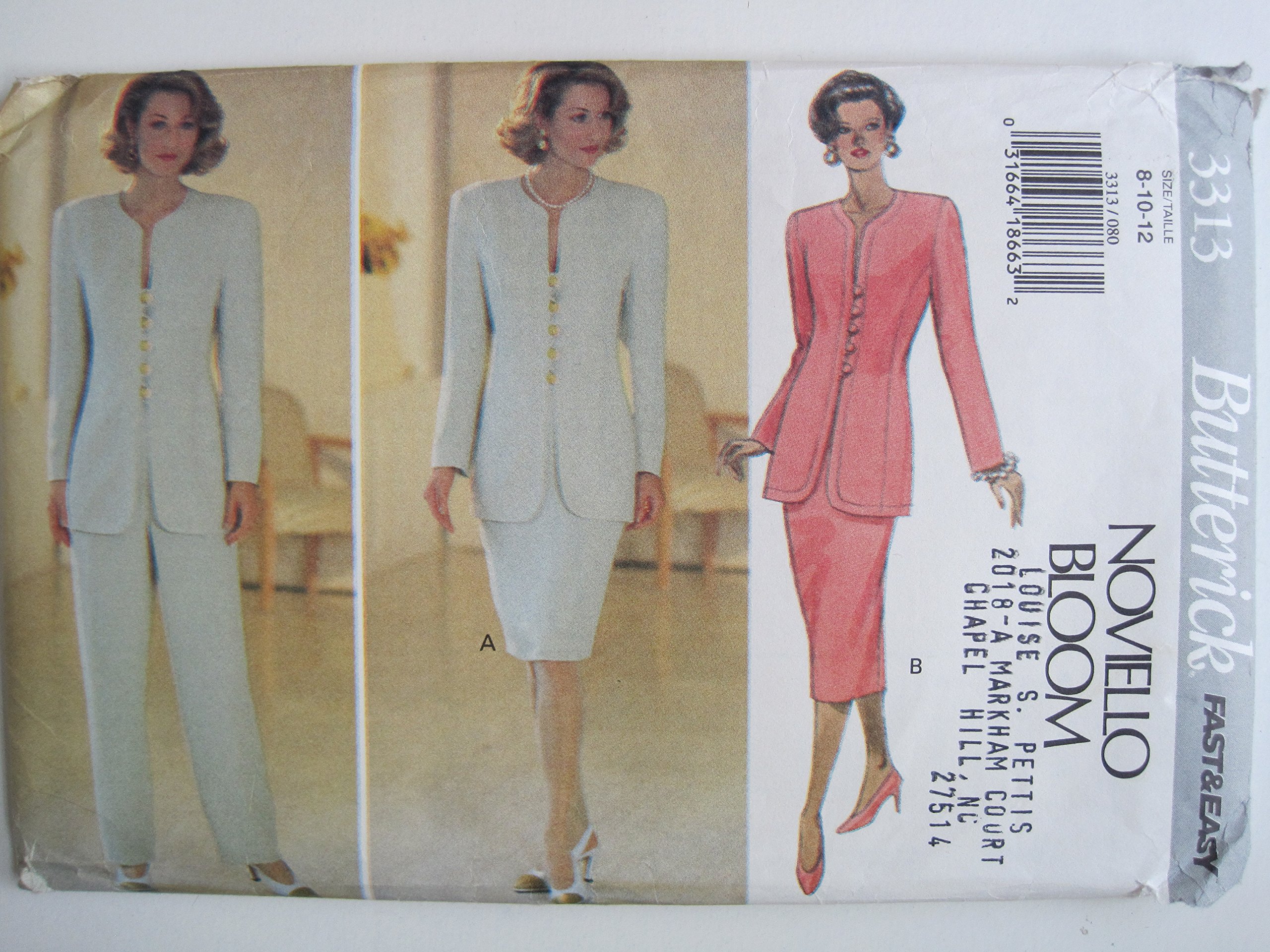 Butterick Pattern 3313 Misses' Jacket, Skirt, Pants Sizes 8-10-12