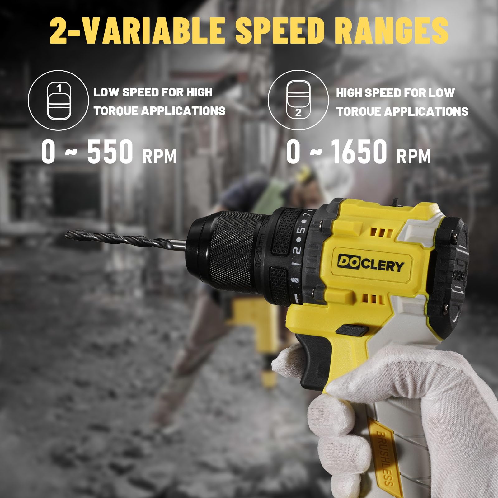 DOCLERY 20V Cordless Drill, Electric Power Drill Set with 1 Battery & Charger, 2 Variable Speed, 266 In-lbs Torque, 25+1 Position and 34pcs Drill/Driver Bits