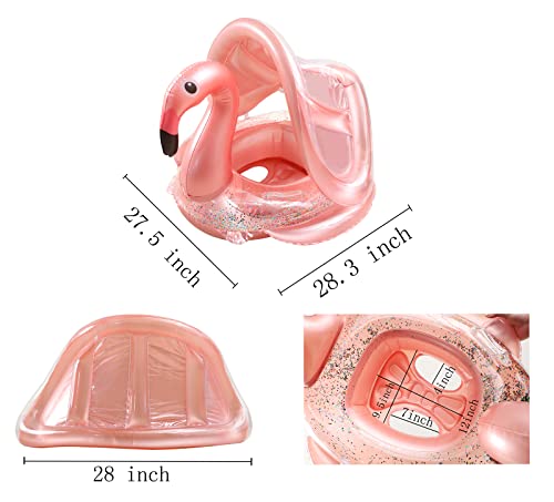Ekoropshop Baby Pool Float with Canopy Inflatable Flamingo Swimming Pool Float Swimming Ring with Safety Seat for Kid 4-48 Months