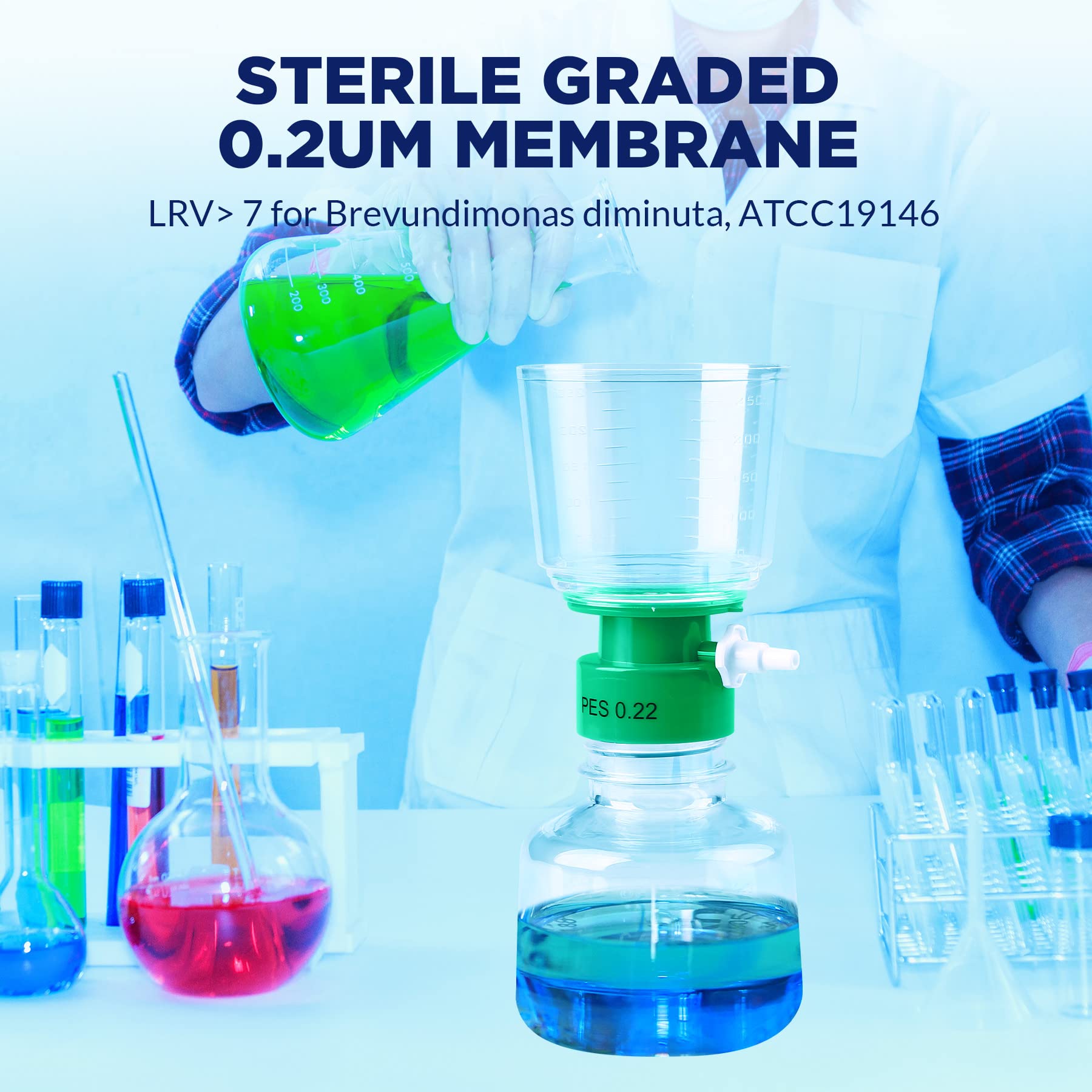 Membrane Solutions Sterile Disposable Vacuum Filter Units with 0.22um PES Membrane, 250mL, 4/CS
