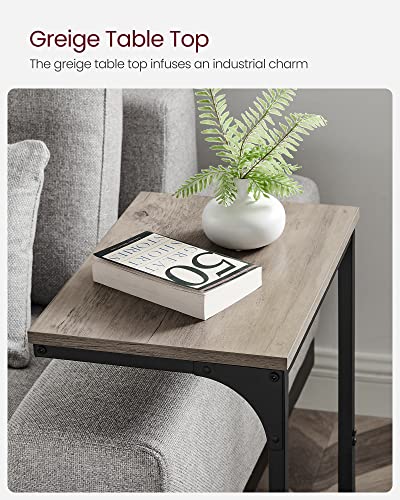 VASAGLE C-Shaped End Table, Side Table for Sofa, Couch Table with Metal Frame, Small TV Tray Table for Living Room, Bedroom, Greige and Black