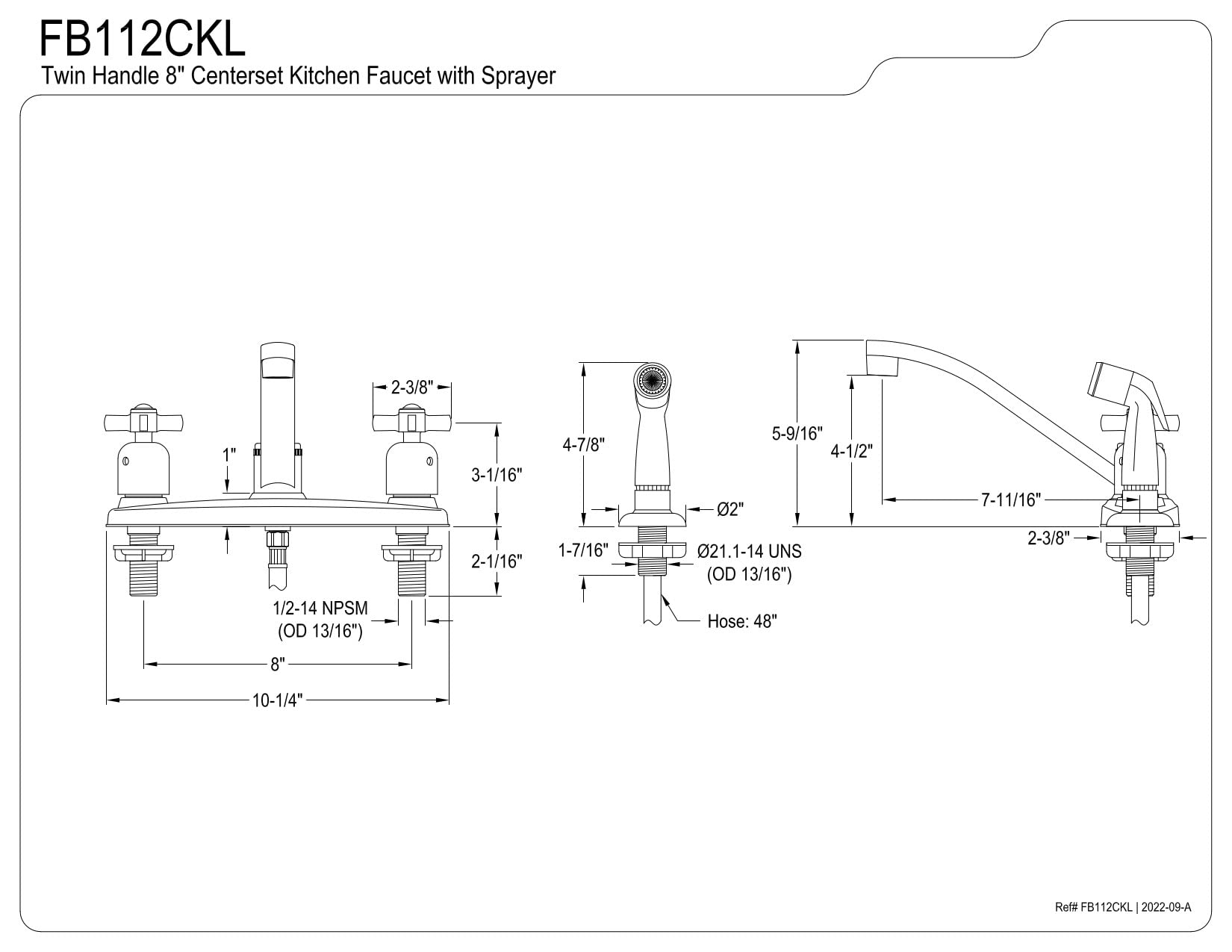 Kingston Brass FB112ZX Millennium 8" Centerset Kitchen Faucet, Polished Chrome