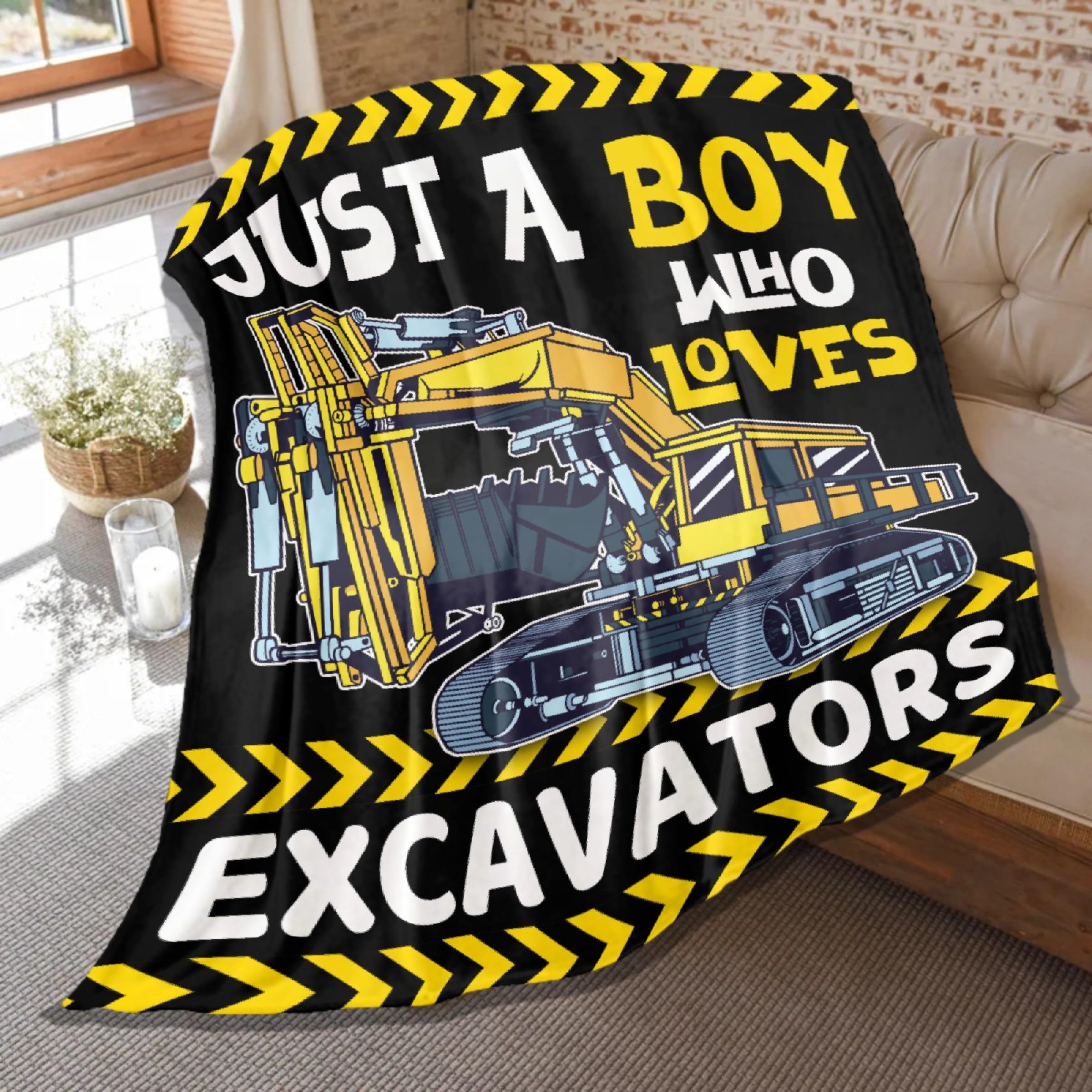 Excavator Blanket,Excavator Gifts for Kids,Just A Boy Who Loves Excavators Blanket Throws,Soft Lightweight Plush Construction Quilts for Bedroom Decoration,50 x 40in for Kids