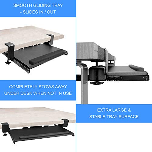 Laboratory 29 Preassembled Keyboard Tray – Adjustable Keyboard Tray Under Desk Slide Out – Easy Clamp-On Installation for Desks 33” or Wider – Wrist Rest Included (Black)