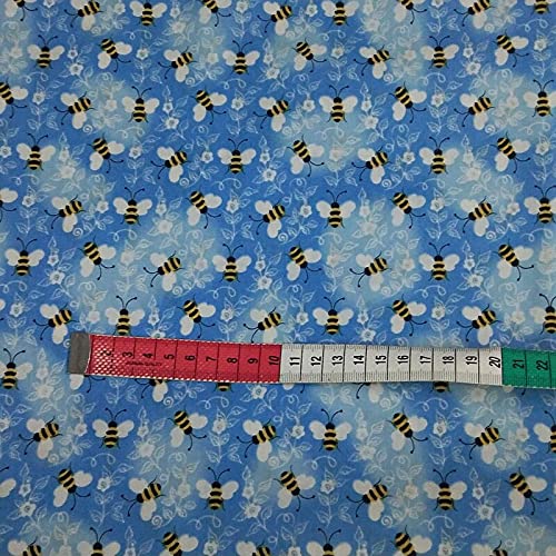 PUMCRAFT Sewing Fabric 100% Cotton Fabric Blue Yellow Bee Printed Sewing Cloth Dress Clothing Textile Tissue - 50cm - 105cm Fabric Patchwork Craft