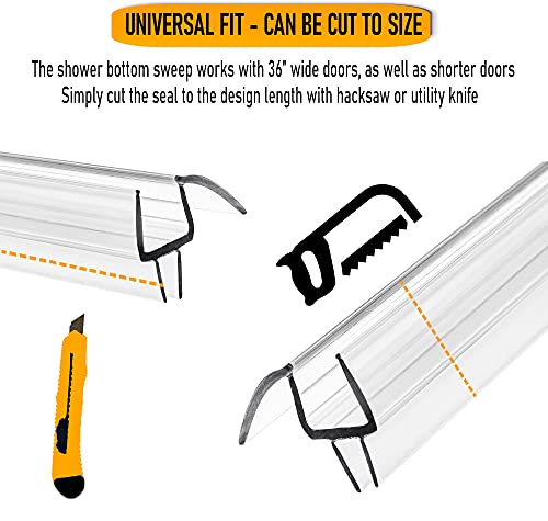 eatelle Frameless Ultra Clear Shower Door Bottom Seal with Drip Rail - 3/8" (10mm) Thick, 36" Long Sweep - Glass Door Seal Strip Ultra Clear Durable Polycarbonate Stop Shower Leaks